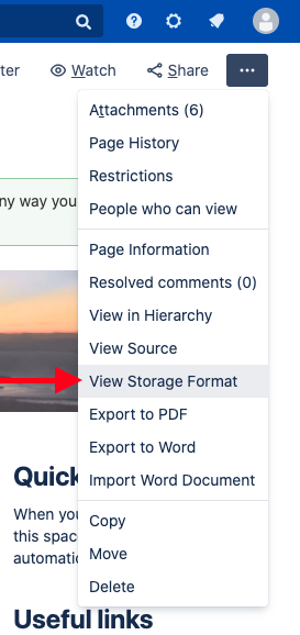 How to find the Storage Format of a Confluence page