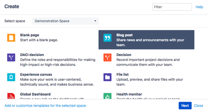 Templates for Blog Posts for Confluence